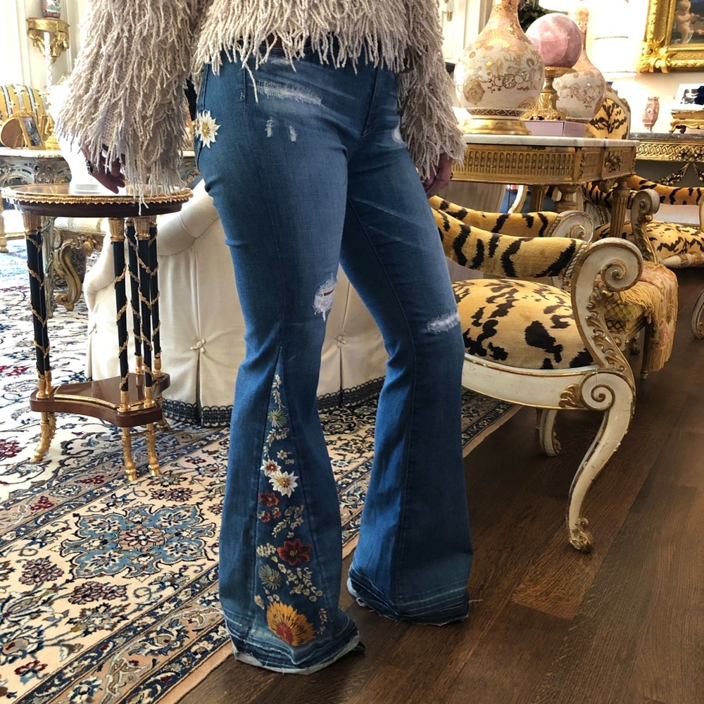 Ag Beautifully Embellished Flare Boot Cut Jeans - Gem